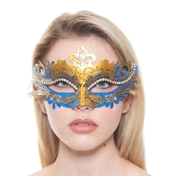 Accessories | Blue Gold Premium Laser Cut Masquerade Mask | Poshmark